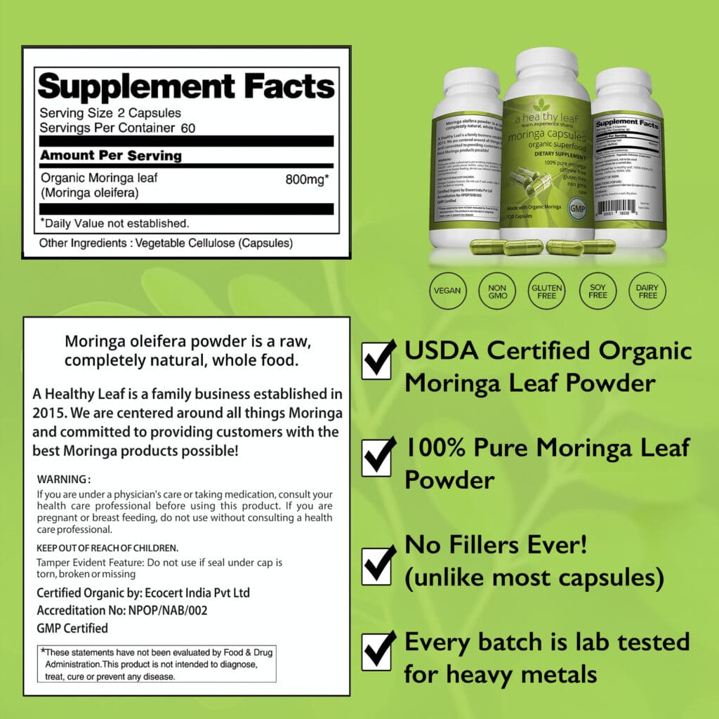 A Healthy Leaf Moringa Capsules | Pure & Green | From Organic Moringa
